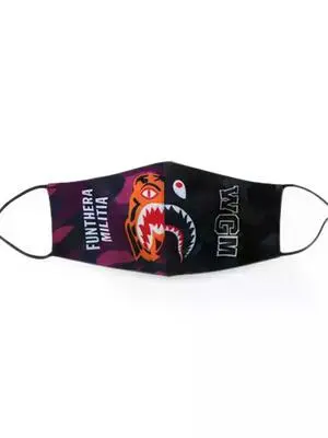 A BATHING APE Shark-print Face Mask - Black