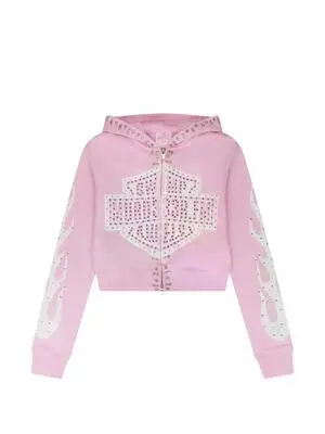 MURD333R.FM Crystal Embellished Zip-up Hoodie