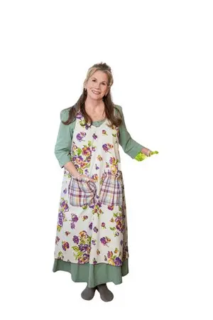 MODERN PRAIRIE Pansies Farmhouse Apron - Ecru