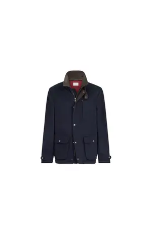 Brunello Cucinelli Virgin Wool Cloth Field Jacket With Nappa Leather Inserts
