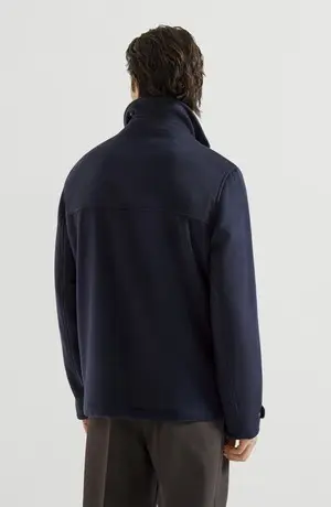 Brunello Cucinelli Virgin Wool Cloth Field Jacket With Nappa Leather Inserts