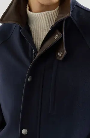 Brunello Cucinelli Virgin Wool Cloth Field Jacket With Nappa Leather Inserts