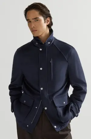 Brunello Cucinelli Virgin Wool Cloth Field Jacket With Nappa Leather Inserts