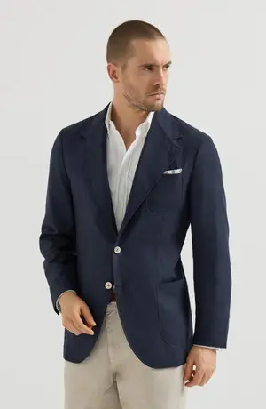 Brunello Cucinelli Cashmere Batavia Deconstructed Blazer With Patch Pockets - Blue