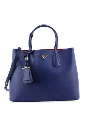 Prada Cuir Double Saffiano Leather Medium Tote Bag - Blue