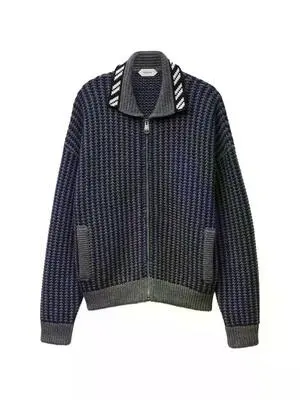 Versace Intarsia Wool Knit Zip Cardigan
