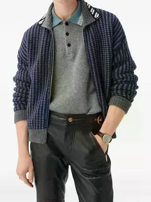 Versace Intarsia Wool Knit Zip Cardigan