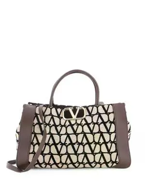 Valentino Garavani Vlogo Shopper Toile Iconograph Fabric With Leather Small Tote Bag - Brown