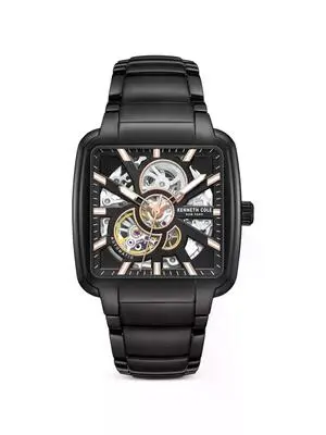 KENNETH COLE Skeleton-dial Square-face 40mm Watch - Black