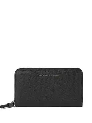 Brunello Cucinelli Grained Calfskin Wallet With Shiny Zipper Pull - Black