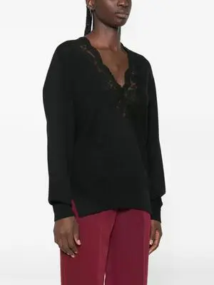 ERMANNO FIRENZE Lace-trim V-neck Sweater