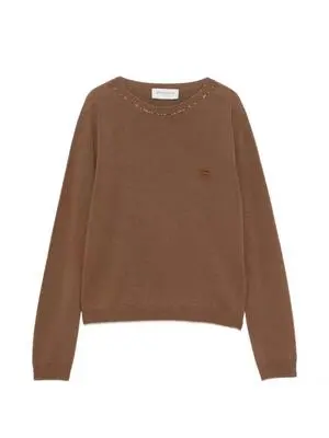 ERMANNO FIRENZE Logo-embroidered Bead-embellished Sweater - Brown