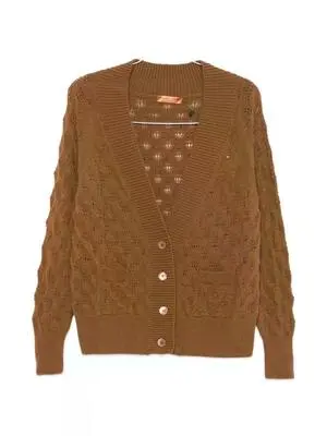 Ermanno Scervino Cable-knit Pointelle-trim Cardigan - Brown