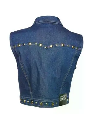Versace Studded Cropped Denim Vest - Blue