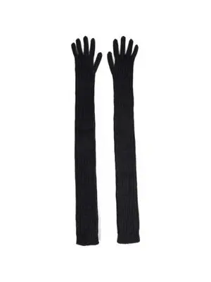 Alberta Ferretti Ribbed Knit Full Finger Gloves - Black