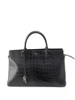 SAINT LAURENT 2015-2016 Medium Croc Embossed Calfskin Cabas Rive Gauche Satchel