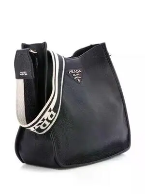 Prada Logo Strap Leather Medium Hobo Bag