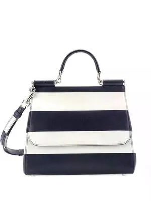 Dolce & Gabbana Miss Sicily Bag Striped Leather Medium Satchel - Blue