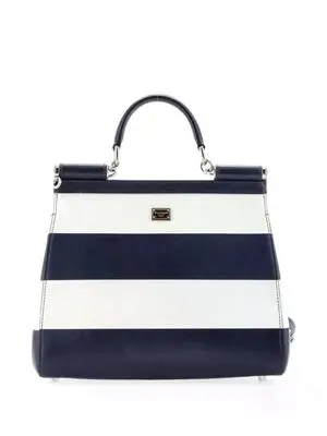 Dolce & Gabbana Miss Sicily Bag Striped Leather Medium Satchel - Blue