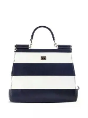 Dolce & Gabbana Dolce & Gabbana Miss Sicily Bag Striped Leather Medium Satchel Blue