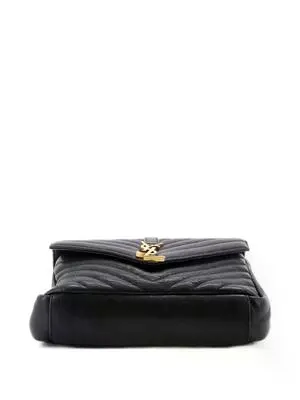 Saint Laurent Matelassé Chevron Leather Monogram College Shoulder Bag - Black