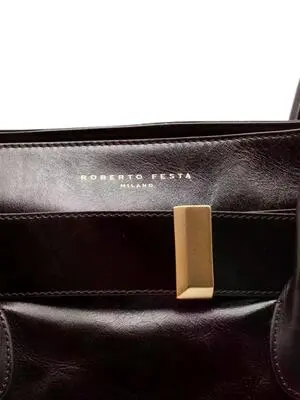 Roberto Festa Glossy Leather Tote Bag With Front Strap Detail