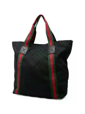 Gucci Gg Canvas Web Tote Bag - Black