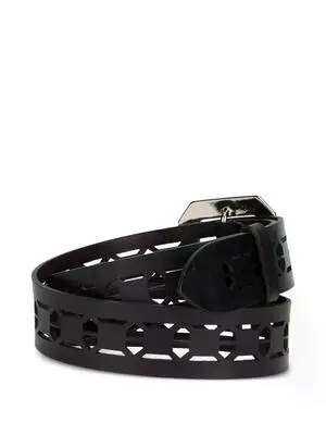 Alberta Ferretti Perforated Leather Belt - Black
