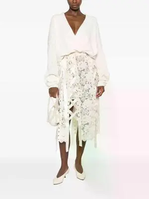 Simone Rocha Floral Lace Midi Skirt With Ribbon Detailing