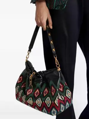 Etro Studded Leather Top Handle With Logo Clasps - Black