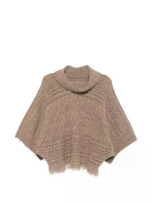 D.exterior Open-knit Fringe Trim Sweater - Brown