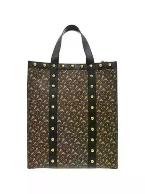 Burberry 2018-2023 Small Tb Monogram E Canvas And Studded Leather Vertical Tote Satchel