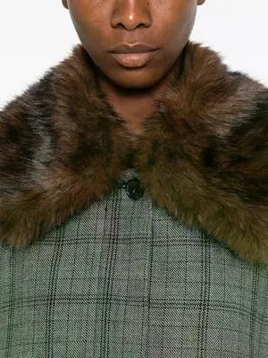 TELA Checked Faux-fur Collar Coat