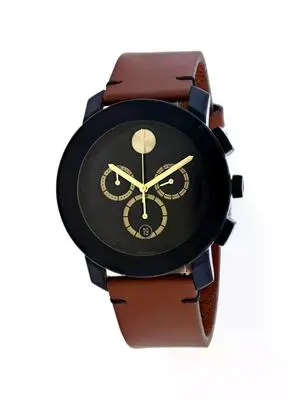 Movado Chronograph Watch With Leather Strap - Black