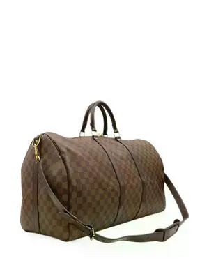 LOUIS VUITTON Damier Ebene Keepall Bandouliere 55 Travel Bag - Brown