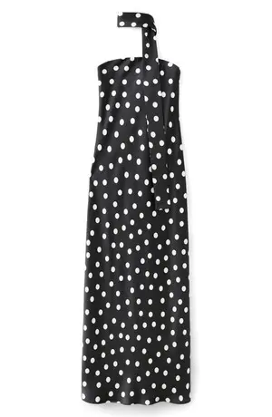 Mango Polka Dot Strapless Midi Dress With Scarf Detail