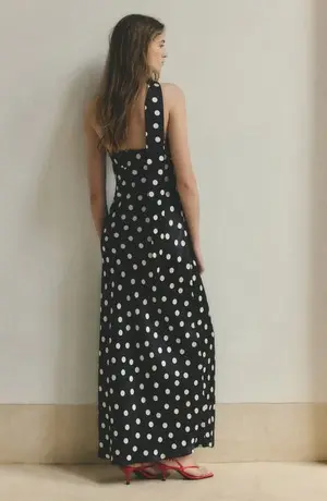 Mango Polka Dot Strapless Midi Dress With Scarf Detail