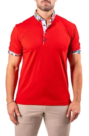 MACEOO Collarsolidscarlet Button-down Polo - Red