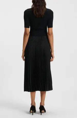 BOSS Fadridi Mixed Media Midi Dress - Black