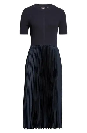 BOSS Fadridi Mixed Media Midi Dress - Dk Bu