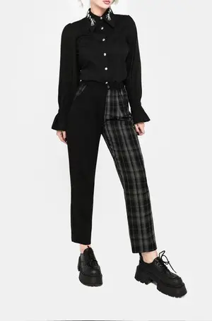 DISTURBIA Checkmate High Waist Tapered Trousers