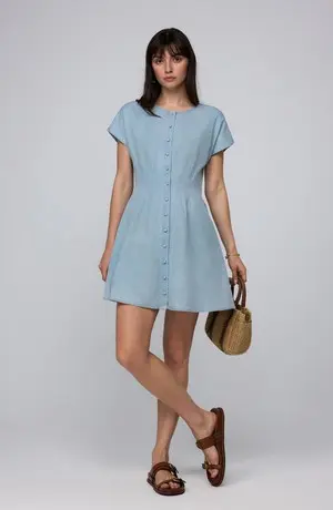 JUANA Faye Pleated Shirt Dress - Chambray Blue