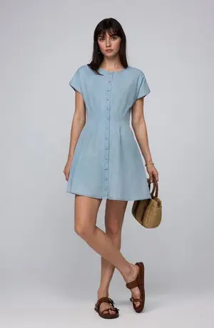 JUANA Faye Pleated Shirt Dress - Chambray Blue