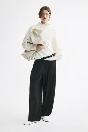 H&M Oversized Wool-blend Mock Turtleneck Sweater - Cream