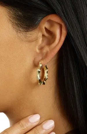 ATHRA LUXE Cubic Zirconia Bamboo Hoop Earrings