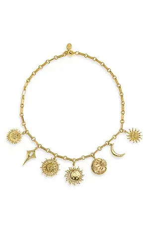 MELANIA CLARA 18k Plated Cubic Zirconia Celestial Charm Necklace - Gold