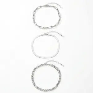 BLISS DIAMOND Cinthia Anklet 3 Piece Set Plated 9" With 2" Extender - Silver