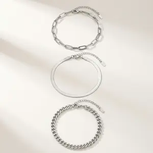 BLISS DIAMOND Cinthia Anklet 3 Piece Set Plated 9" With 2" Extender