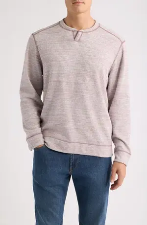 Tommy Bahama Fairmonte Abaco Reversible Notch Neck Sweatshirt - Maroon Heather