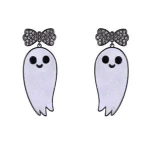 HALLMARK Ghost Drop Earrings With Rhinestone Bow Studs